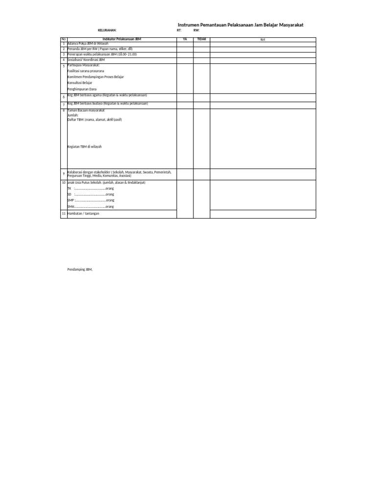 Form Bulanan JBM Dan Data Anak Putus Sekolah 2025 | PDF