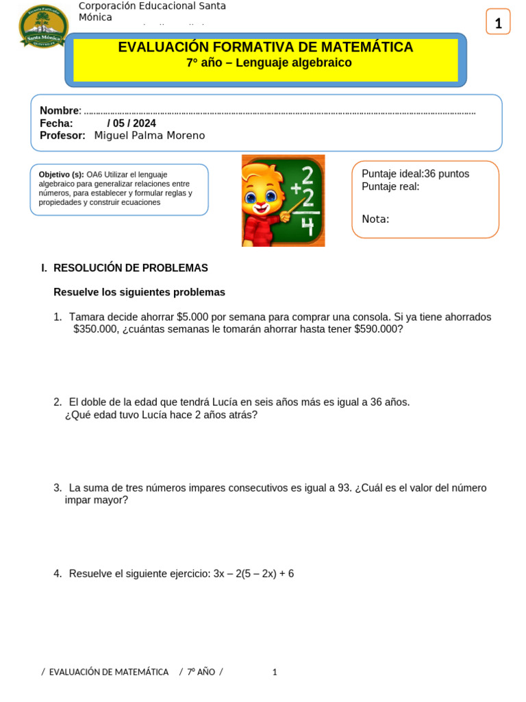 Eval. 7° Año - Mayo 2024. | PDF