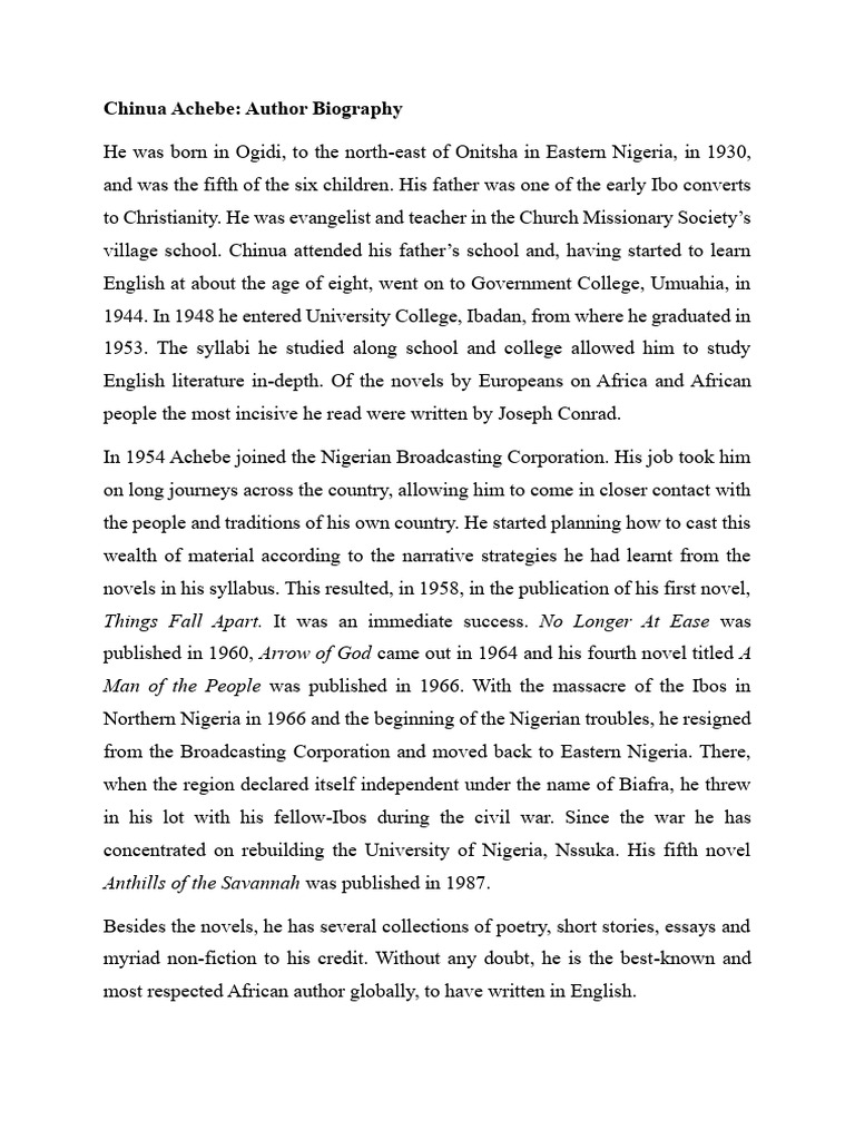 Things Fall Apart Lecture 1 | PDF | Igbo People