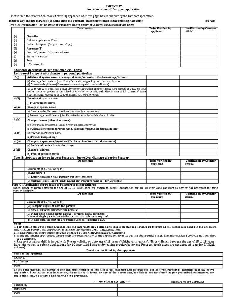 Passport Application Submission Checklist | PDF | Divorce | Passport