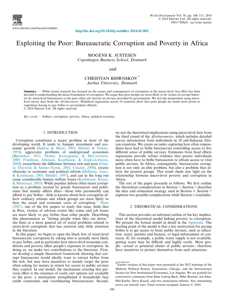 Exploiting The Poor - Bureaucratic Corruption and Poverty in Africa ...