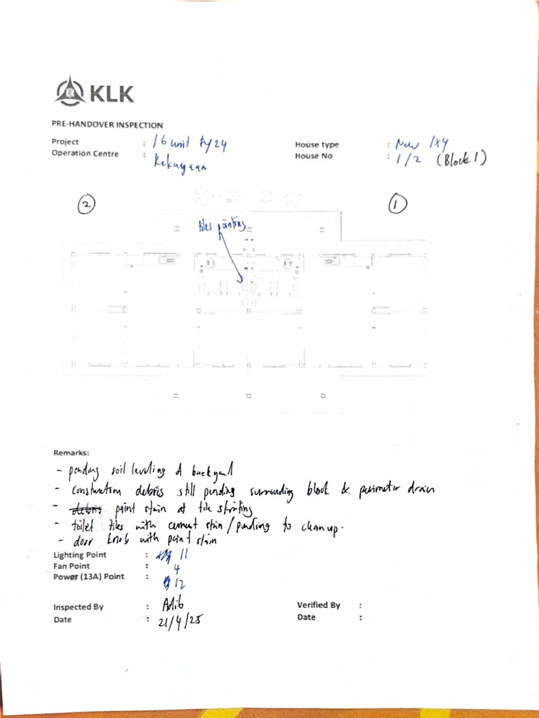 Pre-Handover Inspection - Kekayaan 210425 | PDF