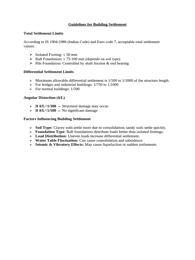 Building Settlement Guidelines | PDF