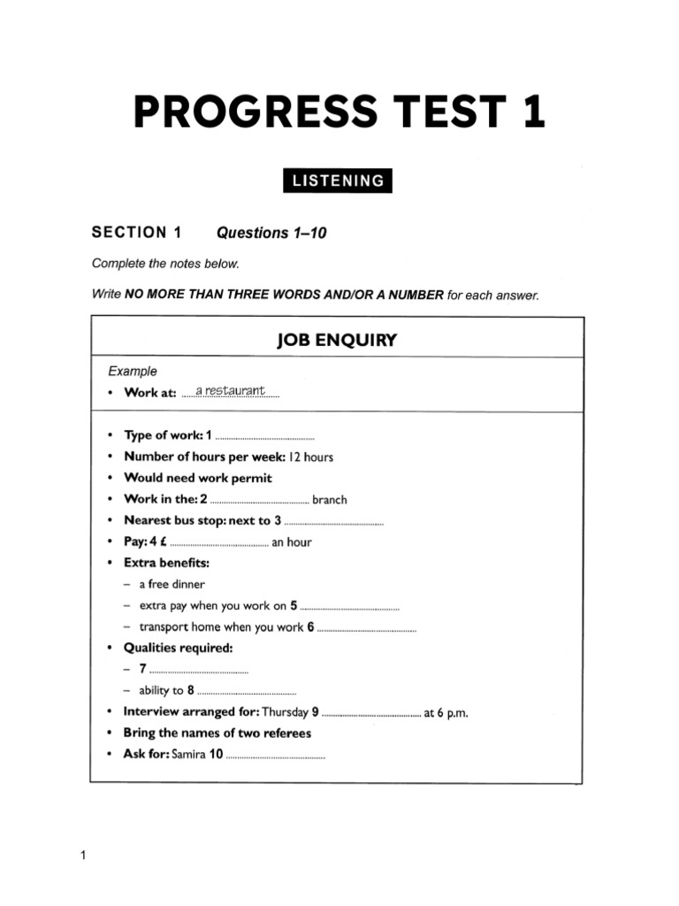 Progress Test 1 - Listening | PDF