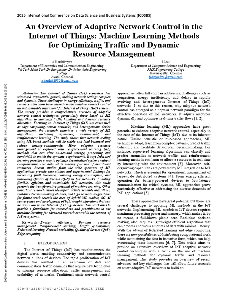 An Overview of Adaptive Network Control in The Internet of Things Machine Learning Methods For ...
