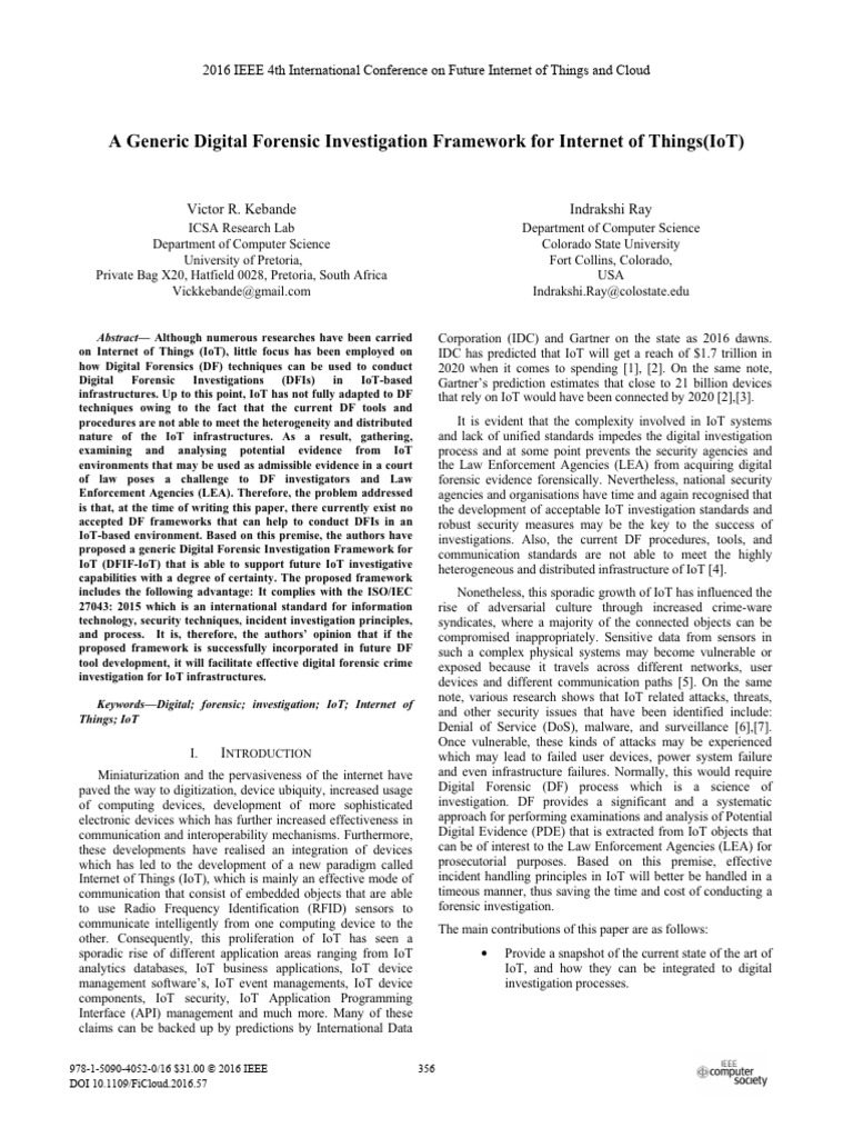 A Generic Digital Forensic Investigation Framework For Internet of Things (IoT) | PDF | Internet ...