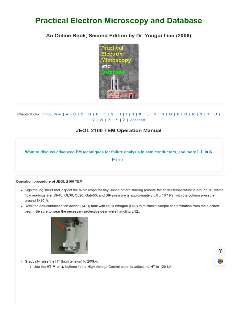 JEOL 2100 TEM Operation Manual | PDF | Transmission Electron Microscopy ...