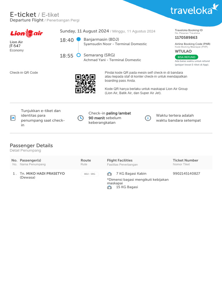 Miko Hadi Prasetyo Bdj Wtulao Srg Flight_originating | PDF