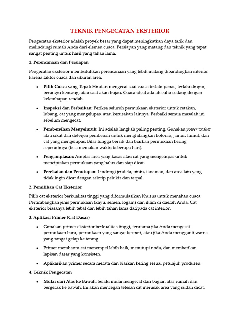 Teknik Pengecatan Eksterior yang Efektif | PDF