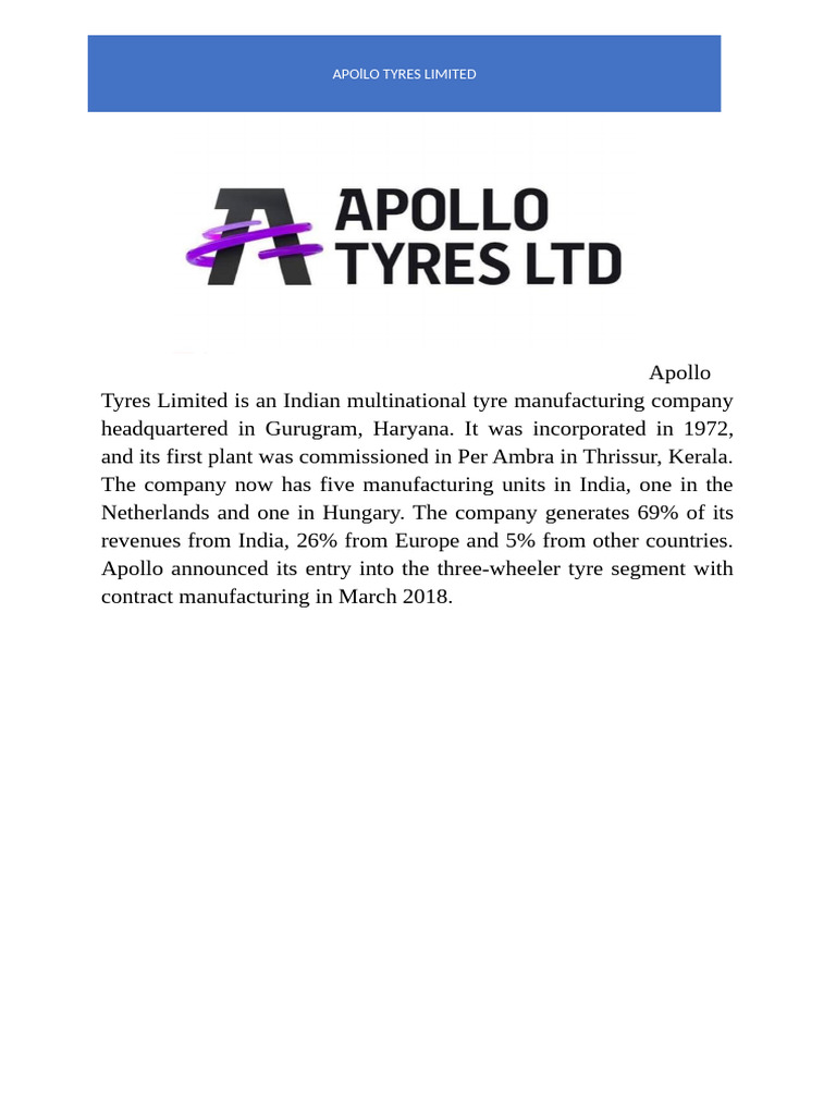 Apollo Tyres: Company Overview and Growth | PDF