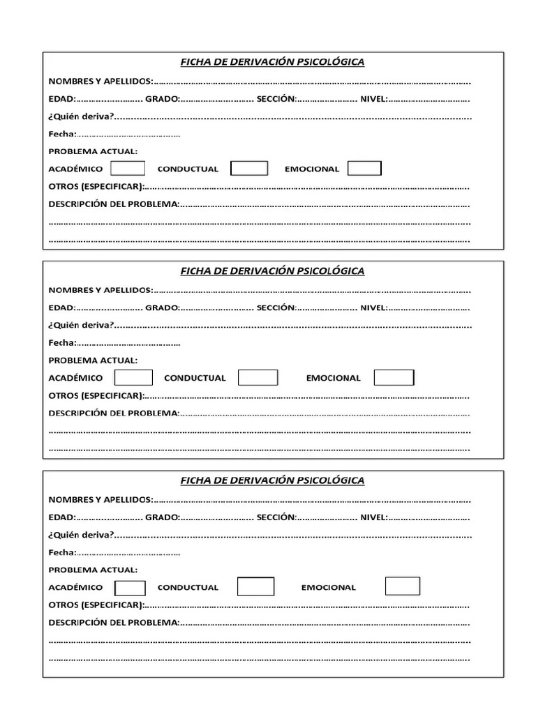 Ficha de Derivacion Al Departamento de Psicologia | PDF