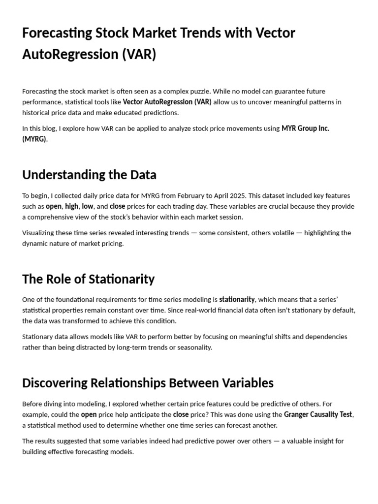 Multivariate Time Series Forecasting With VAR Blog | PDF | Vector ...