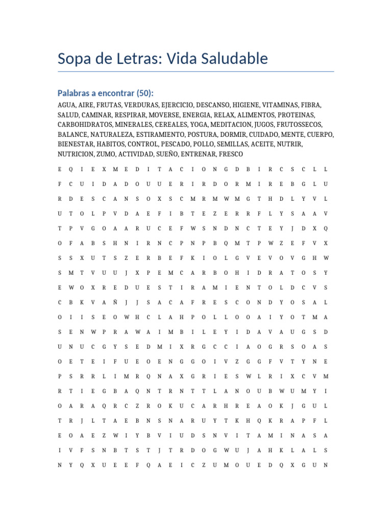 Sopa de Letras: Alimentación Saludable | PDF | Nutrición | Dieta y ...