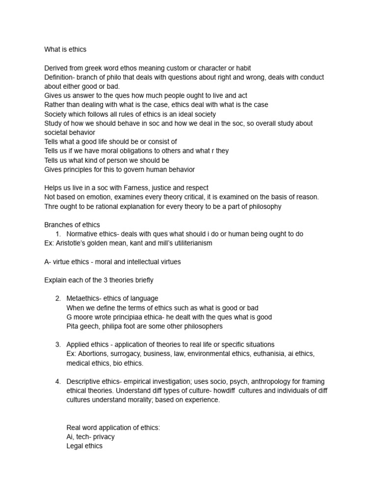 What Is Ethics Class Notes | PDF | Morality | Liberal Arts Education