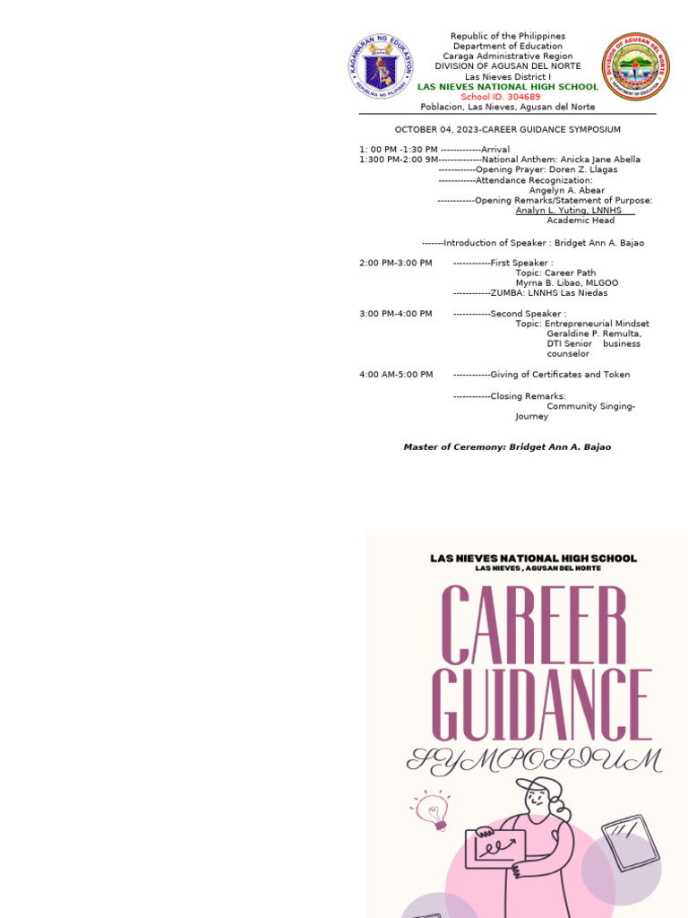 Career Guidance Symposium Agenda 2023 | PDF