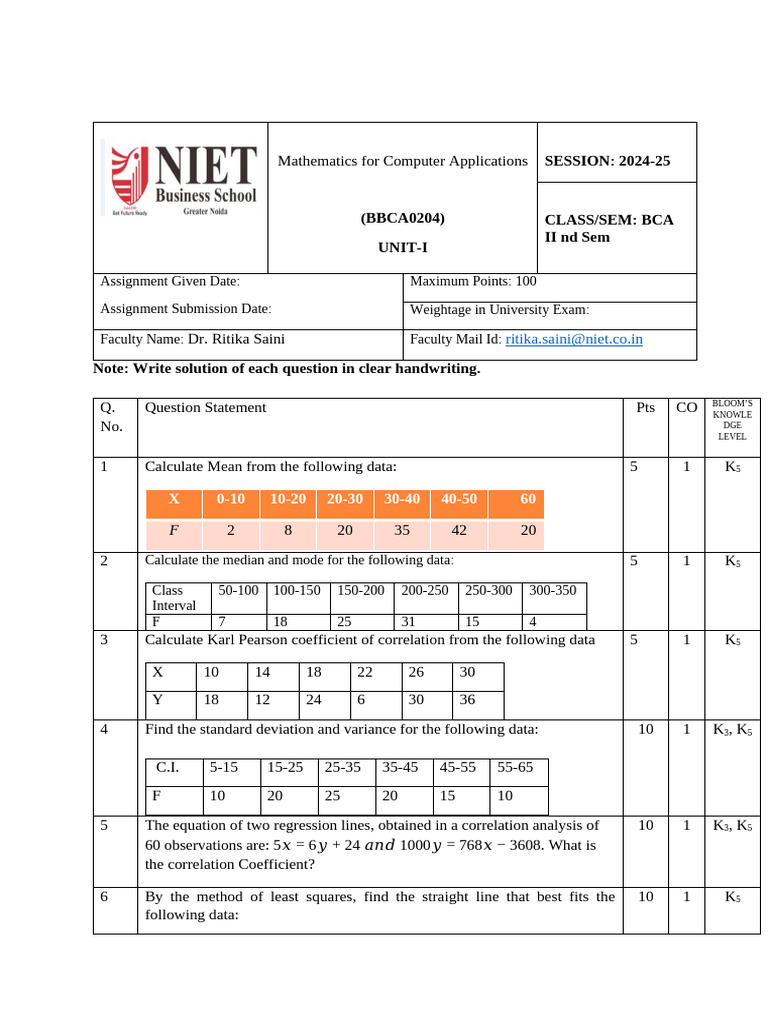 Mathematics for BCA II Sem Assignments | PDF | Data Analysis ...