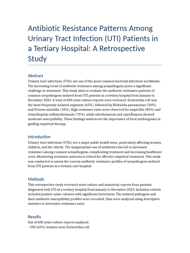 Antibiotic Resistance UTI Research Paper | PDF | Urinary Tract ...