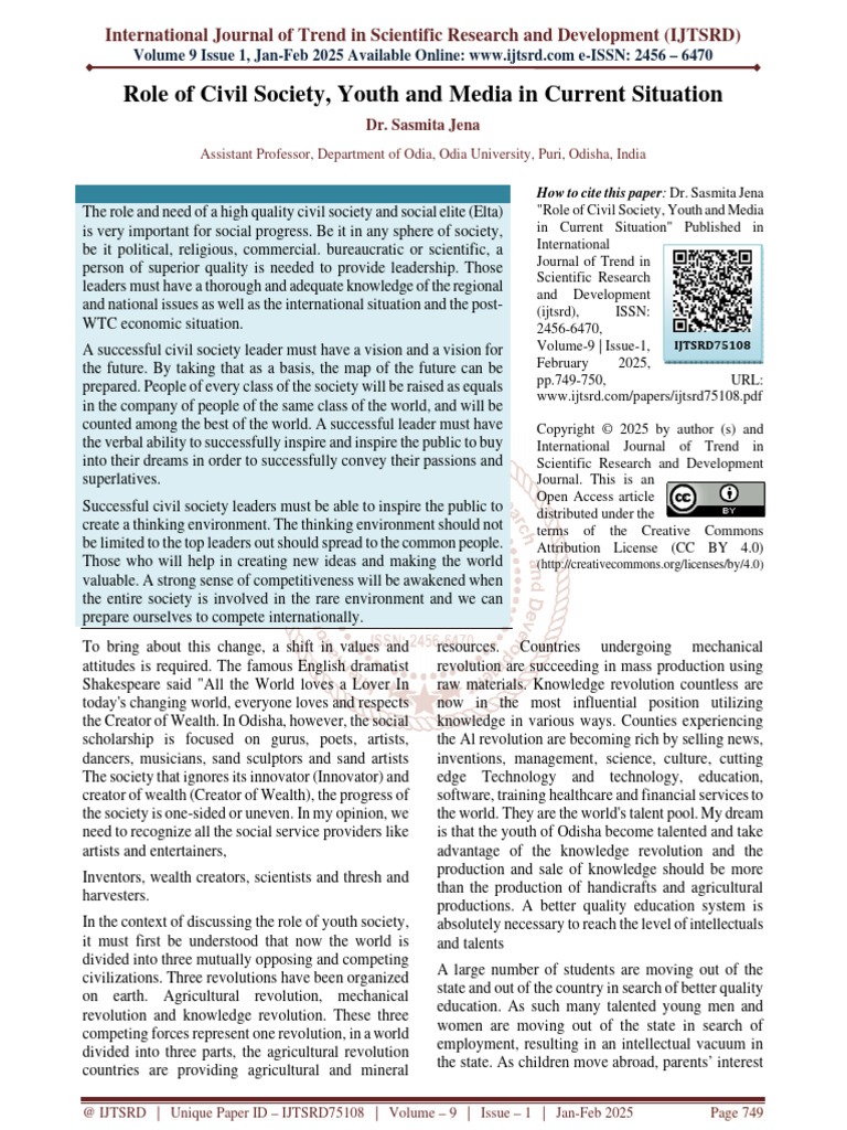 Civil Society, Youth, and Media Roles | PDF | Knowledge | Economies