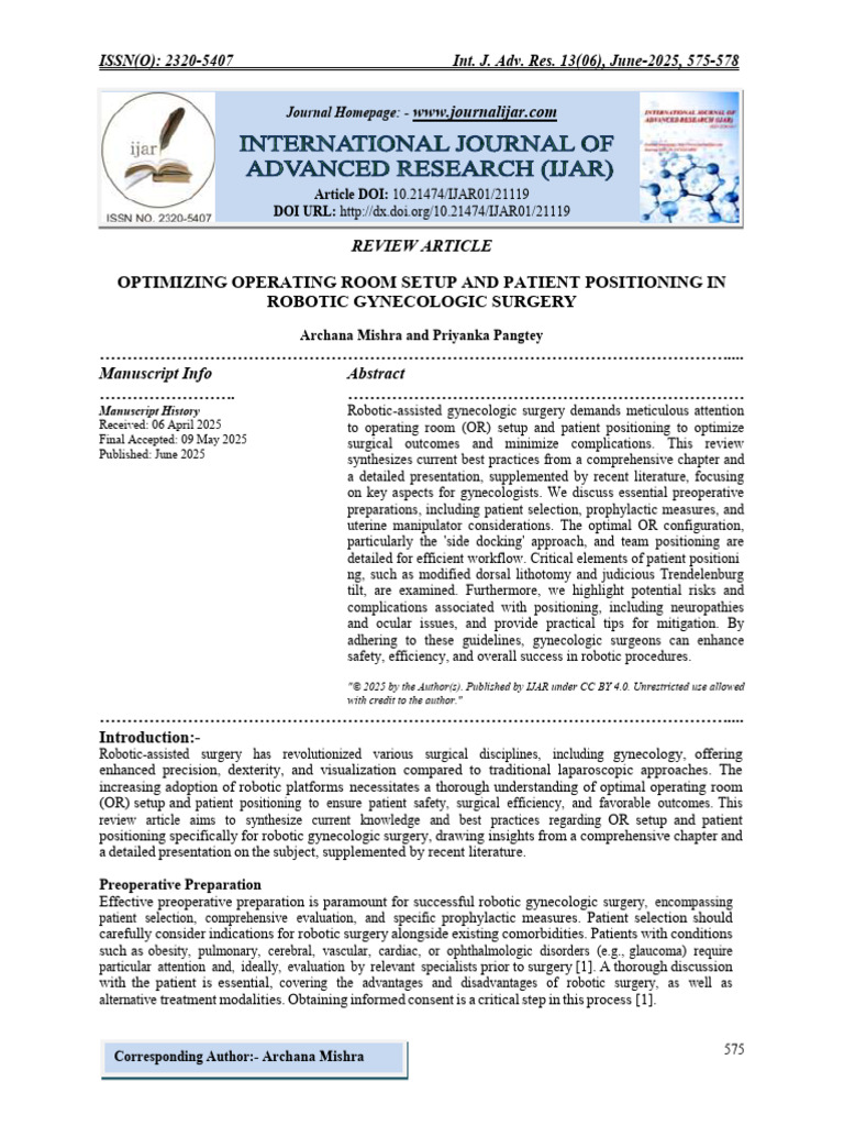 Optimizing Operating Room Setup and Patient Positioning in Robotic ...