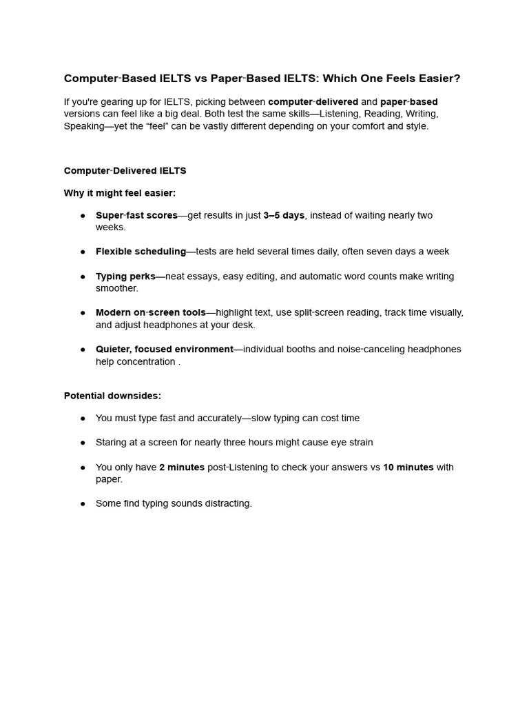 Computer Based IELTS Vs Paper Based IELTS - Which One Feels Easier | PDF