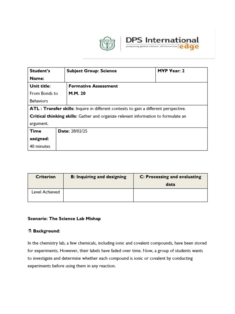 MYP 2 Formative Assessment 2 TERM 2 | PDF | Chemical Compounds | Solubility