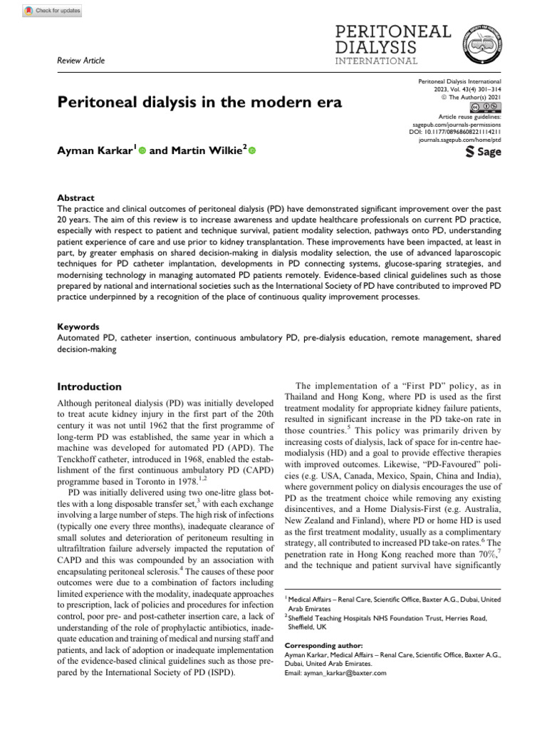 Karkar Wilkie 2022 Peritoneal Dialysis in The Modern Era | PDF | Health ...