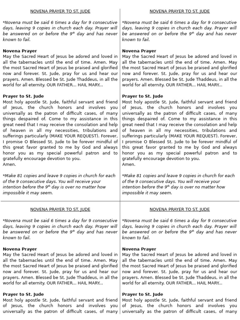 Novena To ST Jude PDF Free | PDF | Prayer | Lord's Prayer