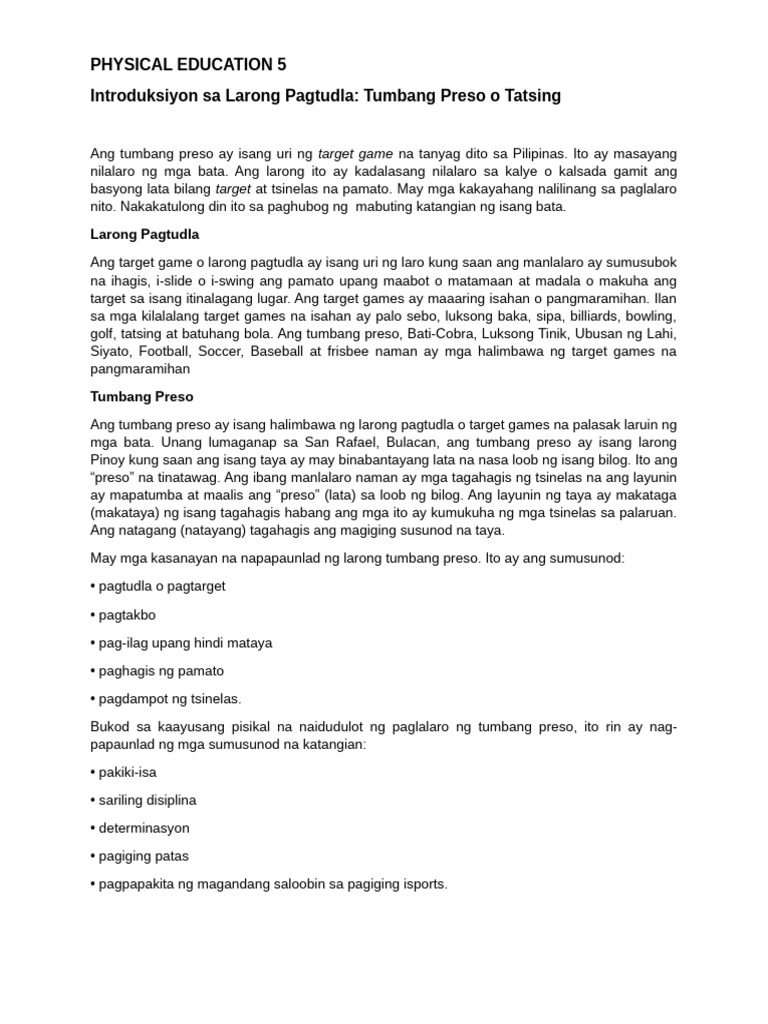 Tumbang Preso: A Filipino Target Game | PDF | Myopia | Dances