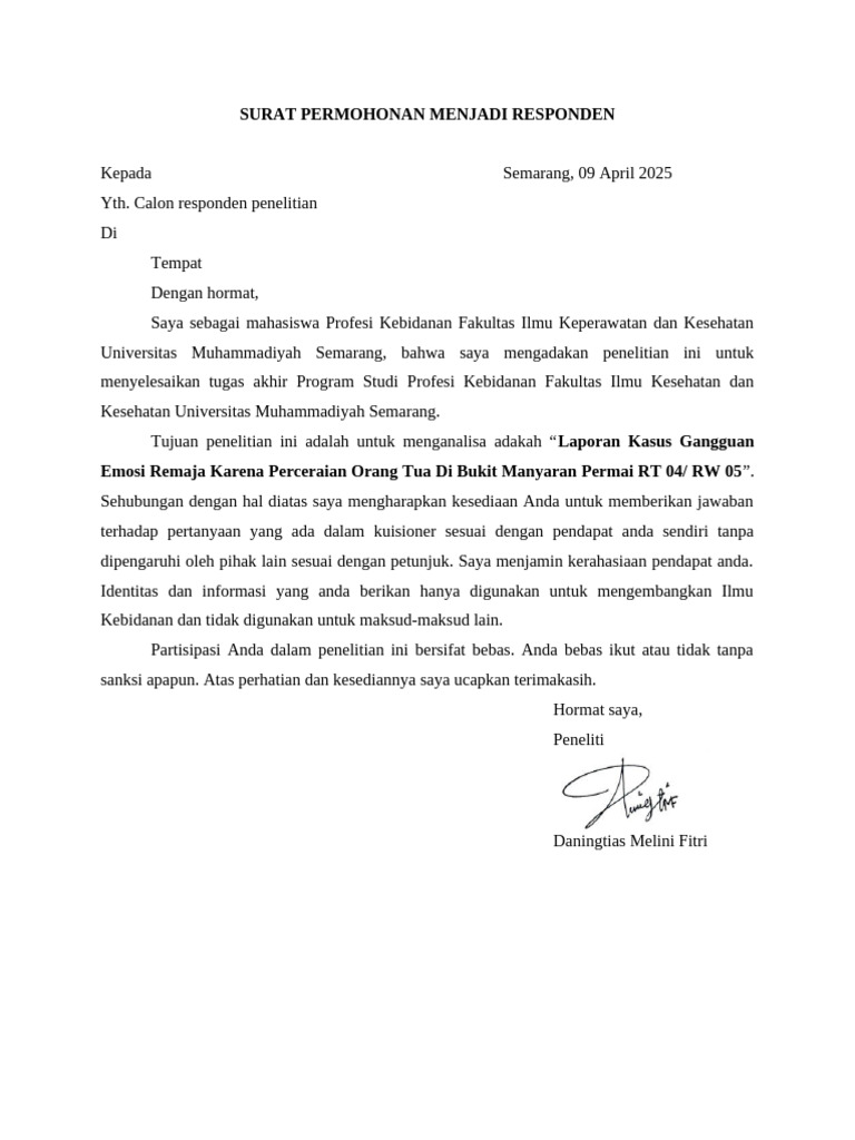 Surat Permohonan Kepada Responden TA | PDF