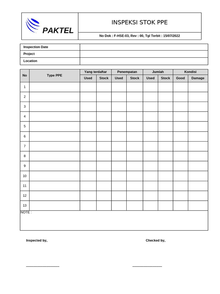F-HSE-03 Inspeksi Stok APD | PDF