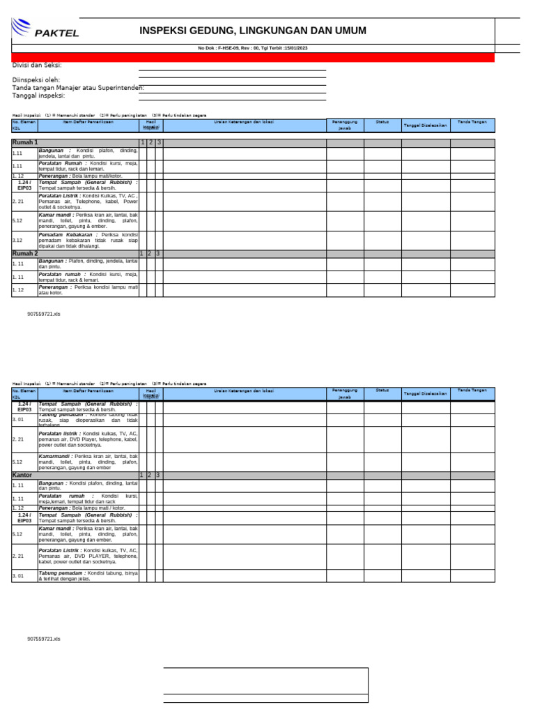F-HSE-09 Inspeksi Gedung, Lingkungan Dan Umum | PDF