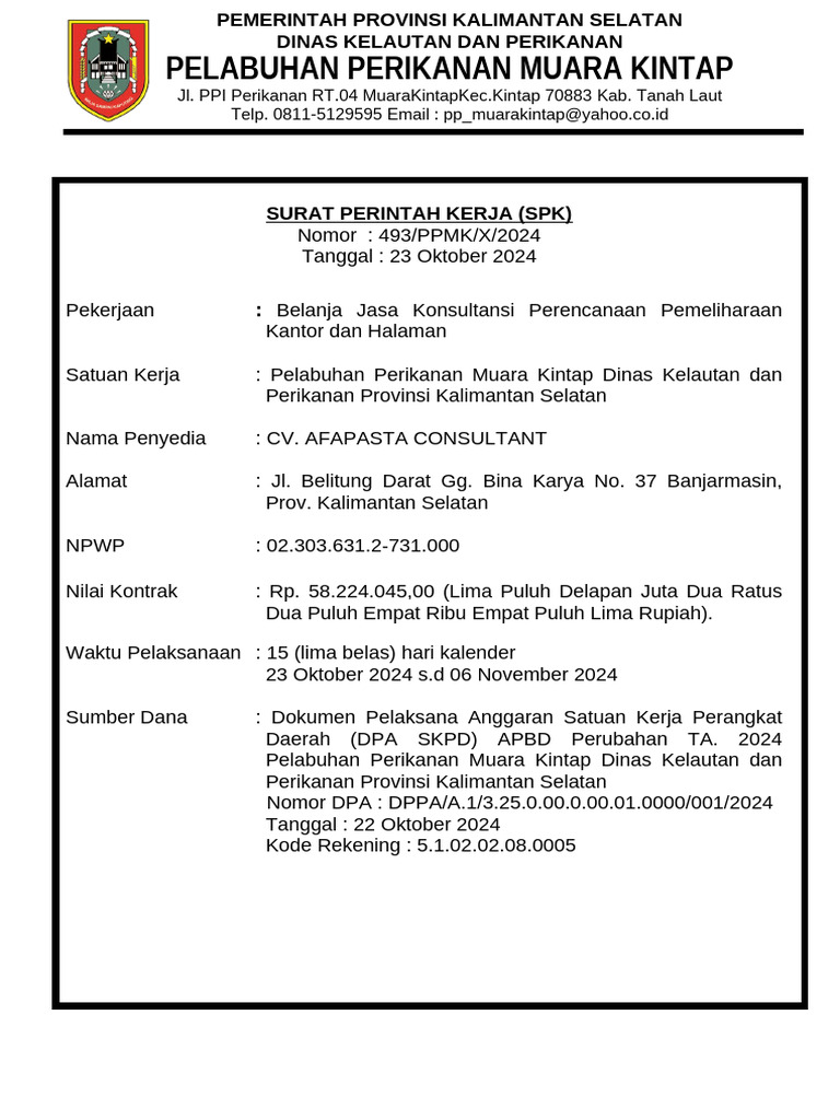 Contoh SPK Jasa Konsultansi 2024 | PDF