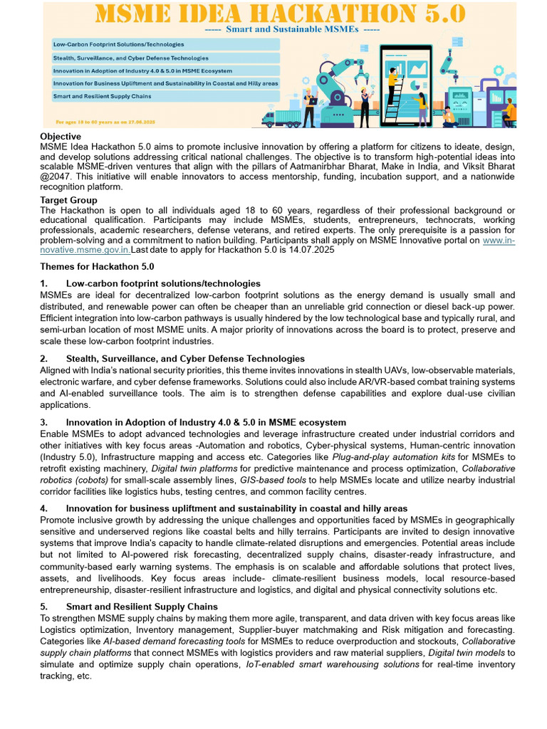 MSME Idea Hackathon 5.0 Overview | PDF | Supply Chain | Innovation