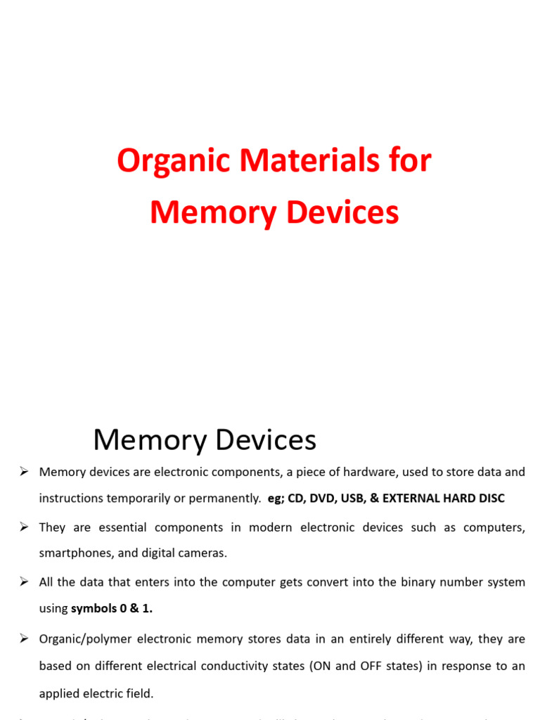 Organic Memory Devices-EEE Stream Dr. BIncy | PDF | Semiconductors | Oled