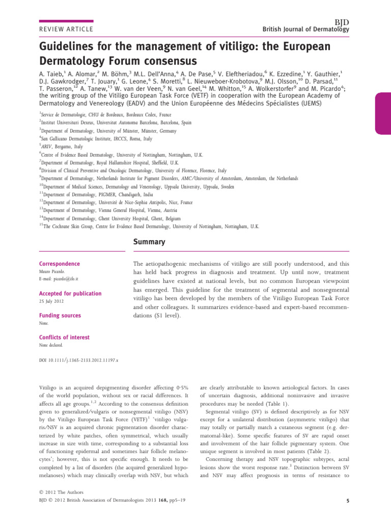 European Guidelines for Vitiligo Management | PDF | Medical Specialties ...