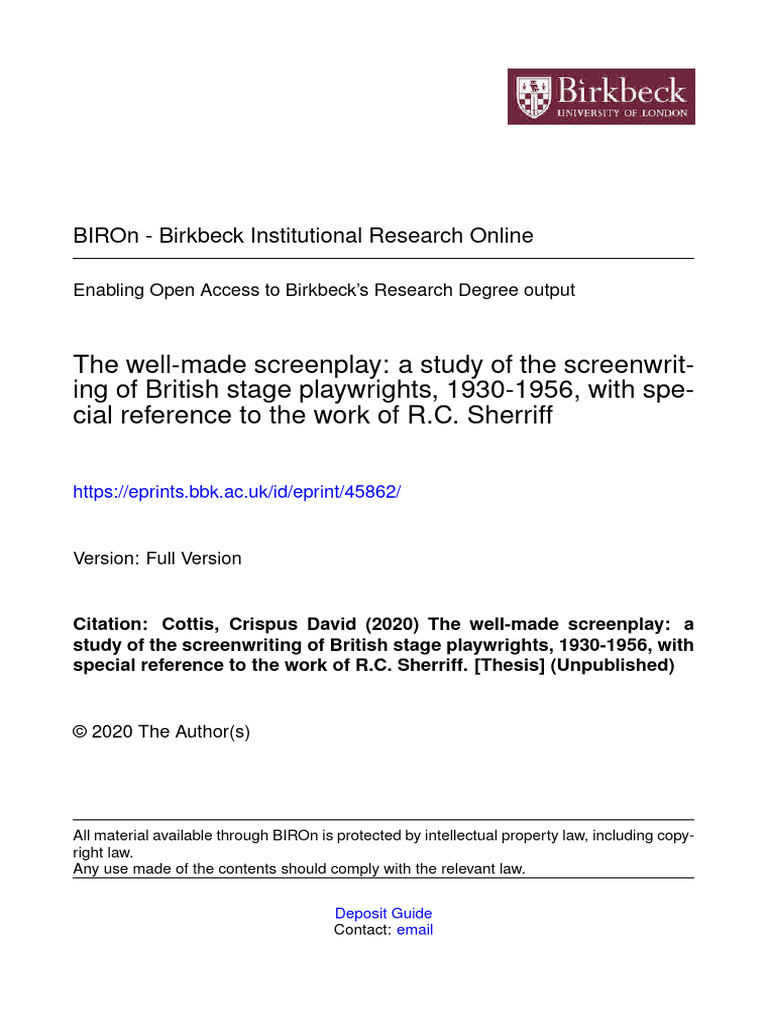 The Well-Made Screenplay A Study of The Screenwriting of British Stage ...
