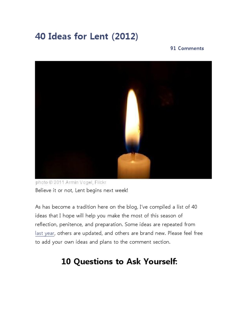 40 Ideas For Lent | PDF | Lent | Fasting