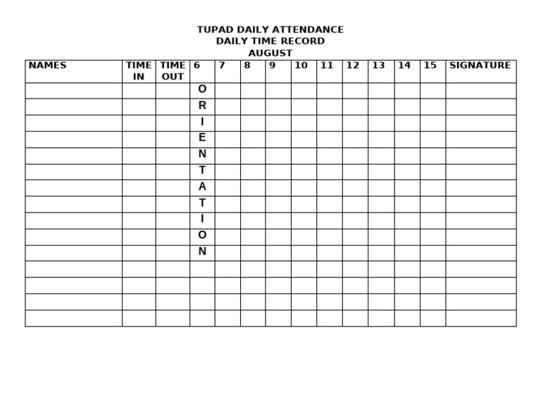 TUPAD Daily Attendance Record August | PDF