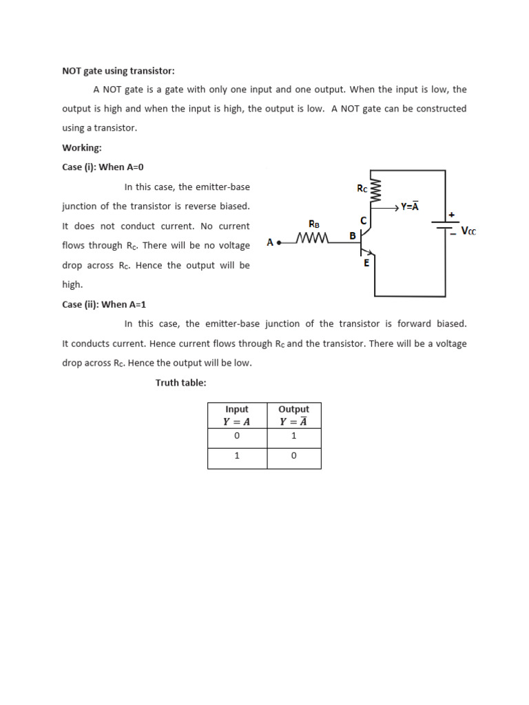 NOT Gate Circuit Using Transistor | PDF