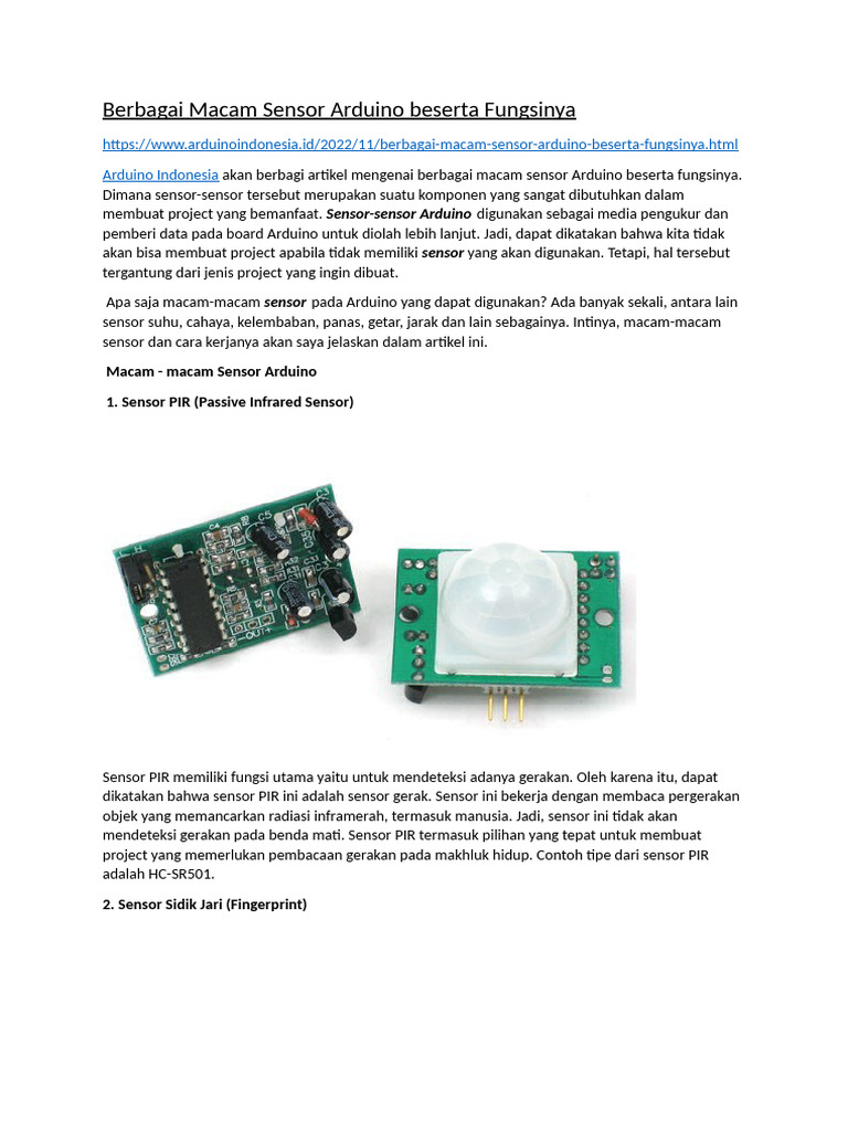 Berbagai Macam Sensor Arduino Beserta Fungsinya | PDF