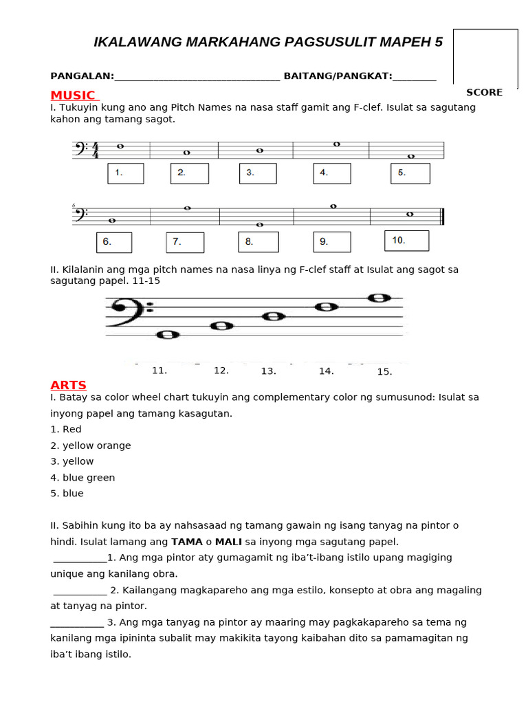 Ikalawang Markahang Pagsusulit Mapeh 5 | PDF