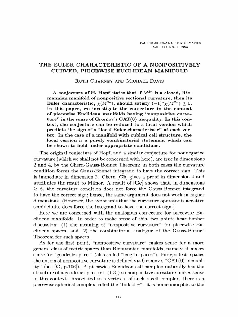 The Eular Characteristic of A Nonpositively Curved, Piecewise Euclidean ...