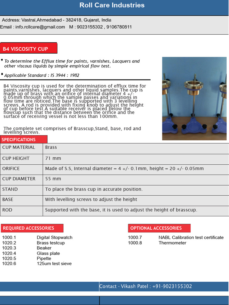 B4 Viscosity Cup Specifications and Use | PDF