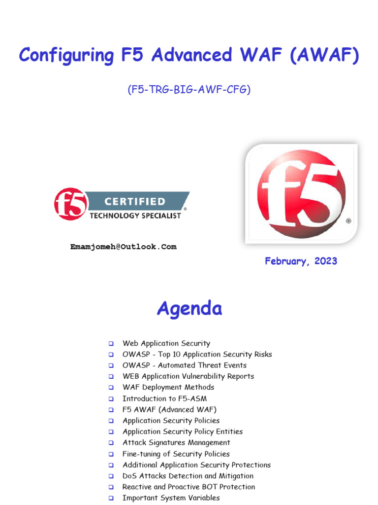 F5 BIG-IP ASM - AWAF Administration (Feb, 2023) 1 | PDF | Denial Of Service Attack | Authentication