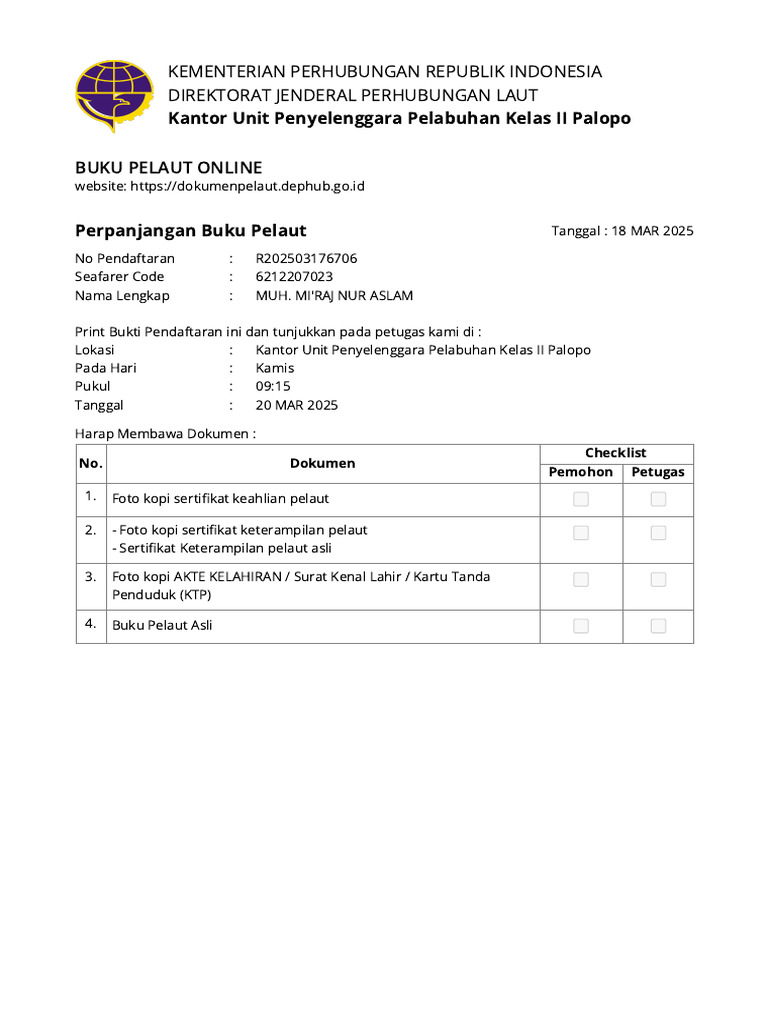 Preview Surat Permohonan - Buku Pelaut | PDF