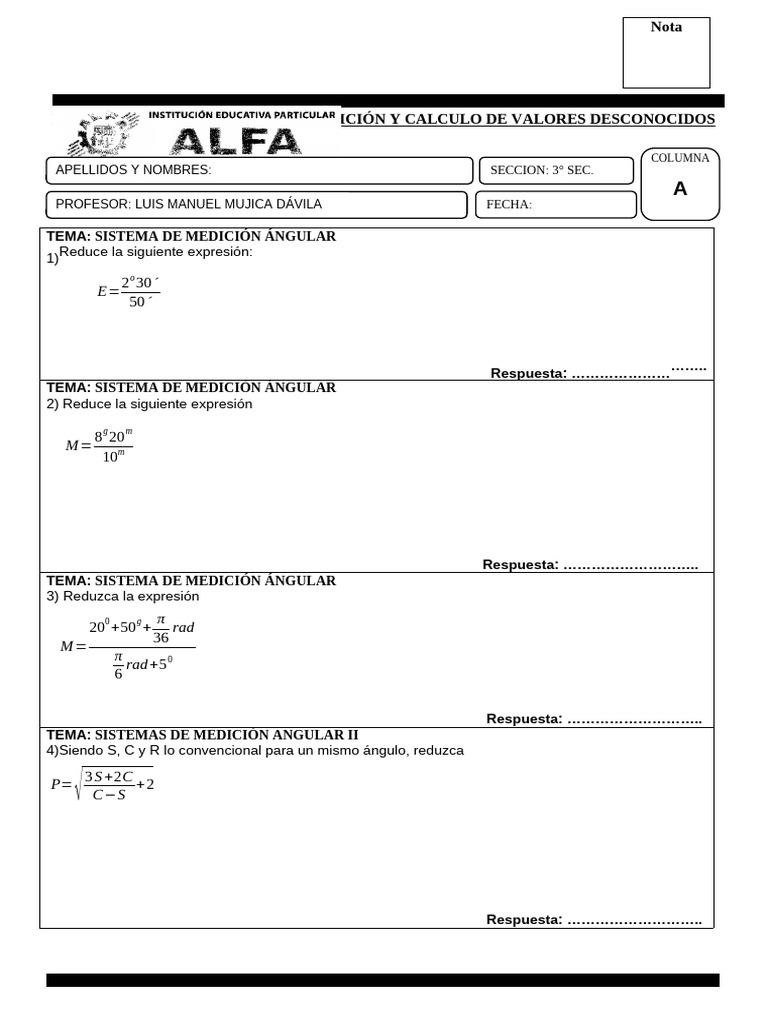 Álgebra 2° Sec-Ex - Bimestral-Fila B | PDF | Matemáticas | Geometría