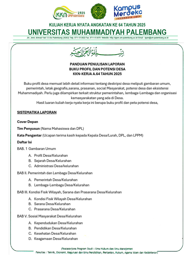 Template Laporan Buku Profil Dan Potensi Desa KKN 64 Tahun 2025 | PDF