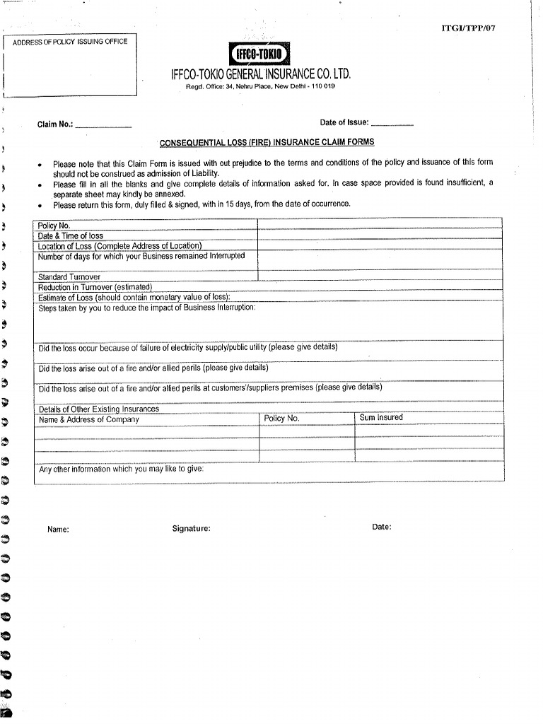 Consequential Loss Claims Form | PDF