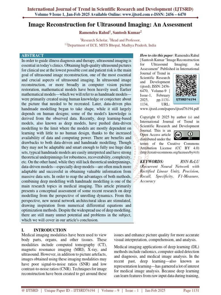 Image Reconstruction For Ultrasound Imaging An Assessment | PDF | Deep Learning | Medical Imaging