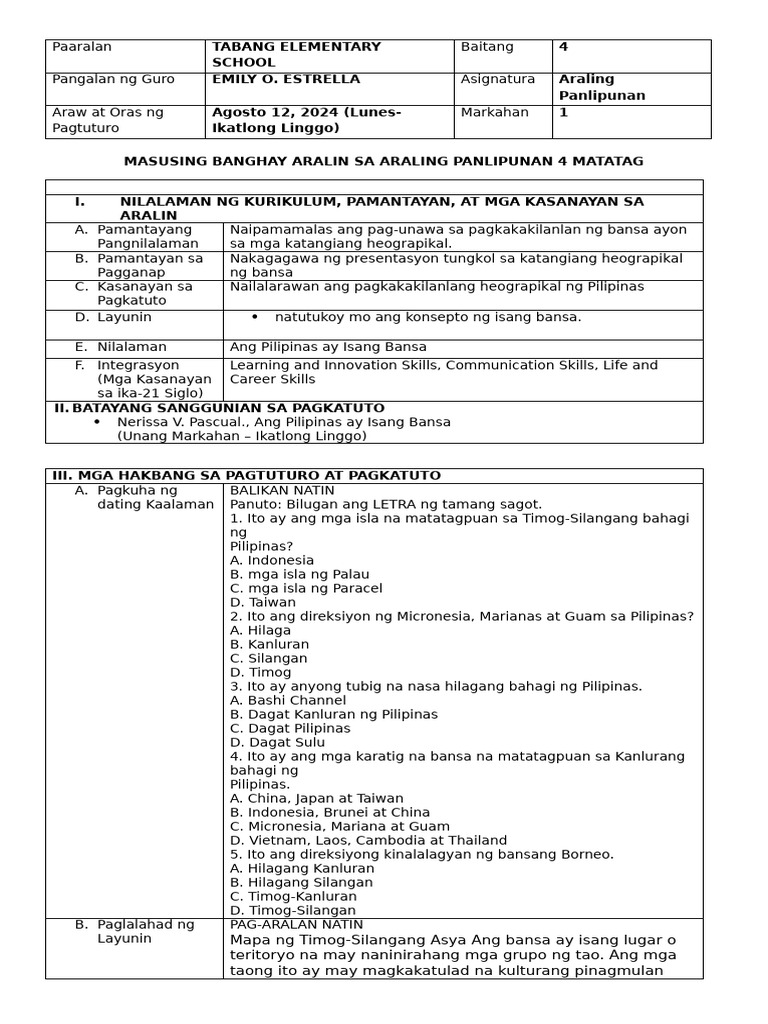 Week 3-Dlp Matatag AP Grade 4 Quarter 1 Week 3 (Mon-Fri) | PDF